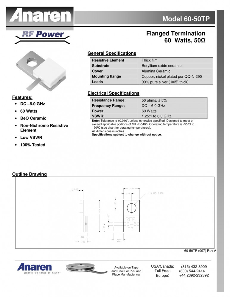 Anaren 60-50TP datasheet page 1