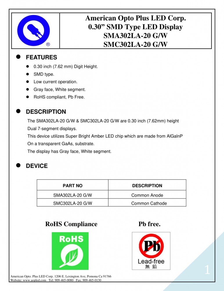 SMC302LA-20 technical document, page 1