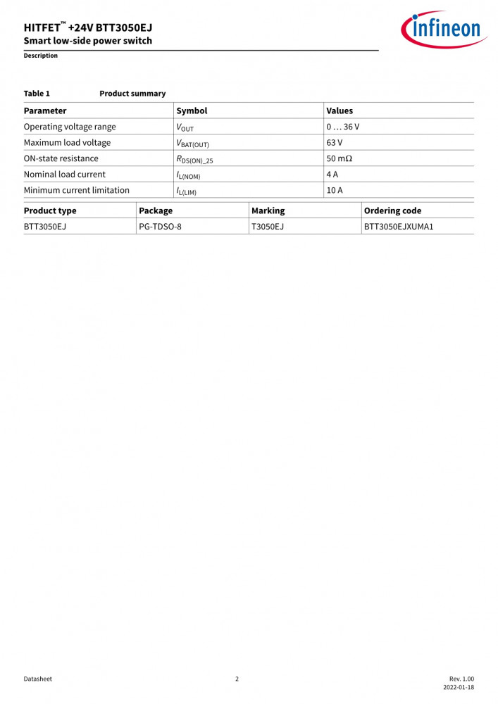 BTT3050EJ datasheet page 2