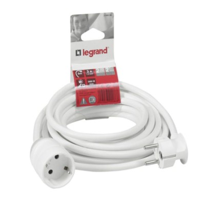 Extention piece - 2P+E extension lead German standard 3m white - Schuko child-protected socket - H05VVF 3G1.5mm² cord - Indoor use only for sale