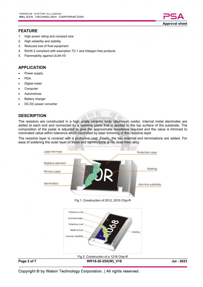 PSA WR25 series datasheet page 2