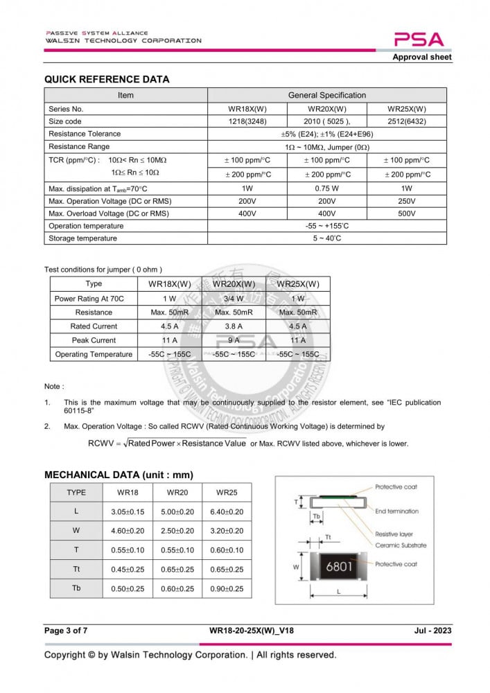 PSA WR25 series datasheet page 3