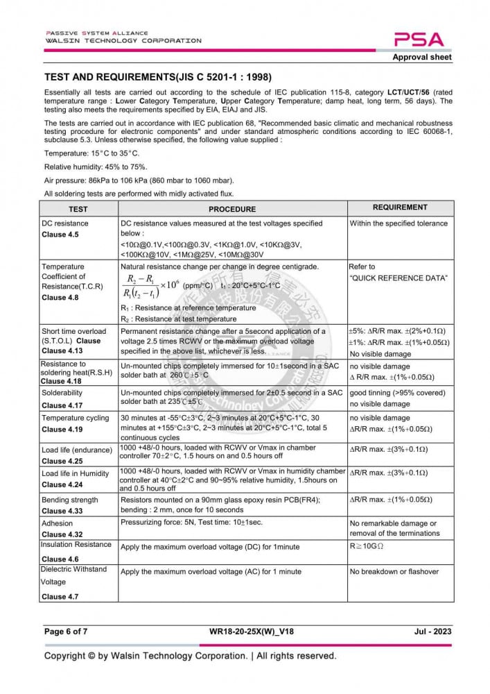 PSA WR25 series datasheet page 6