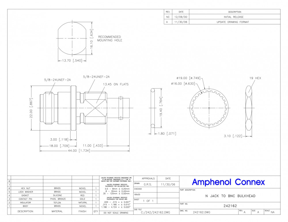 Amphenol 242162 technical drawing page