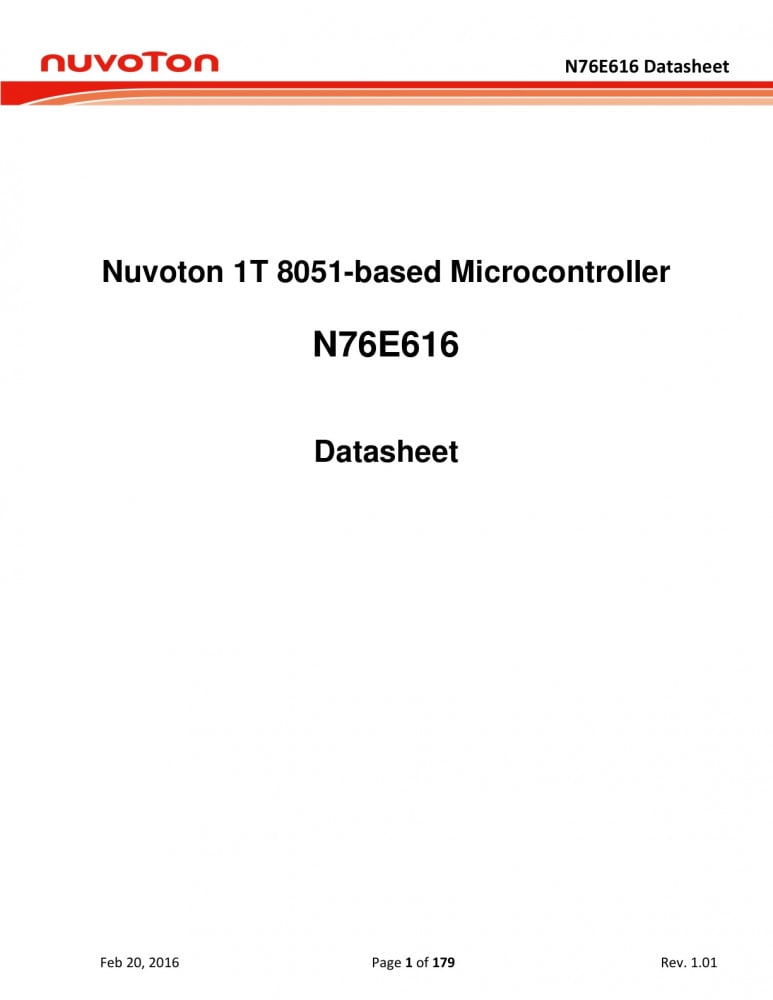 N76E616 datasheet page 1