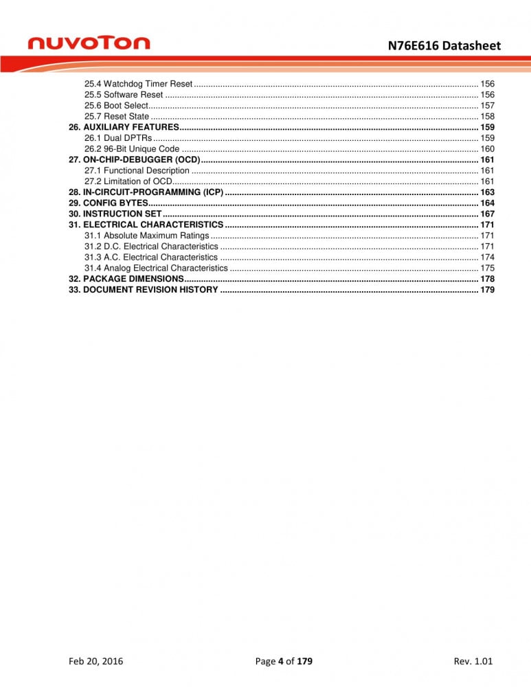 N76E616 datasheet page 4