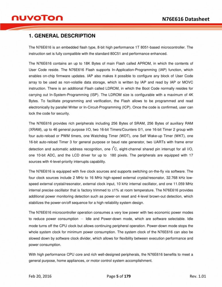 N76E616 datasheet page 5