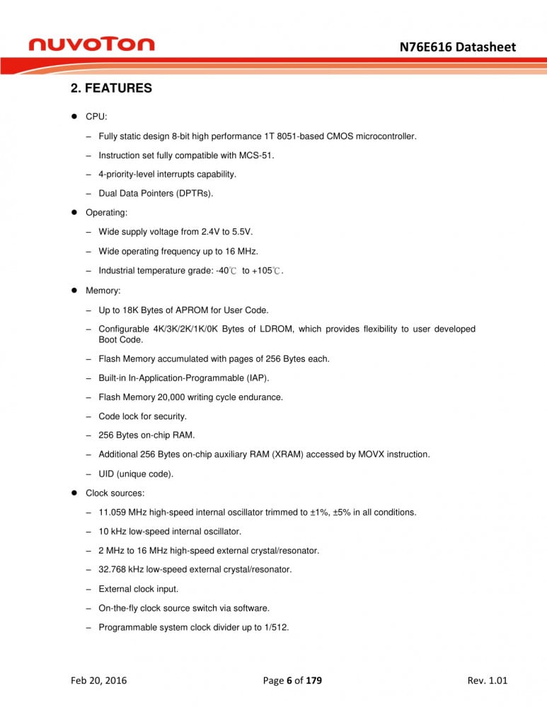 N76E616 datasheet page 6