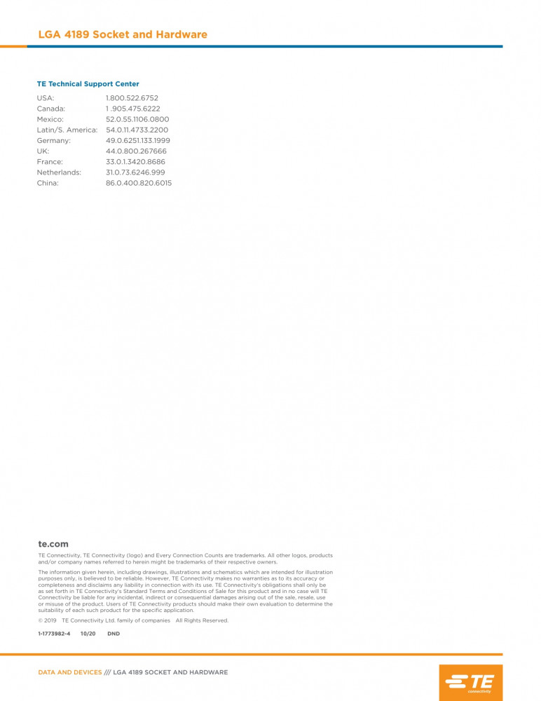TE Connectivity LGA 4189 socket and hardware document page 3