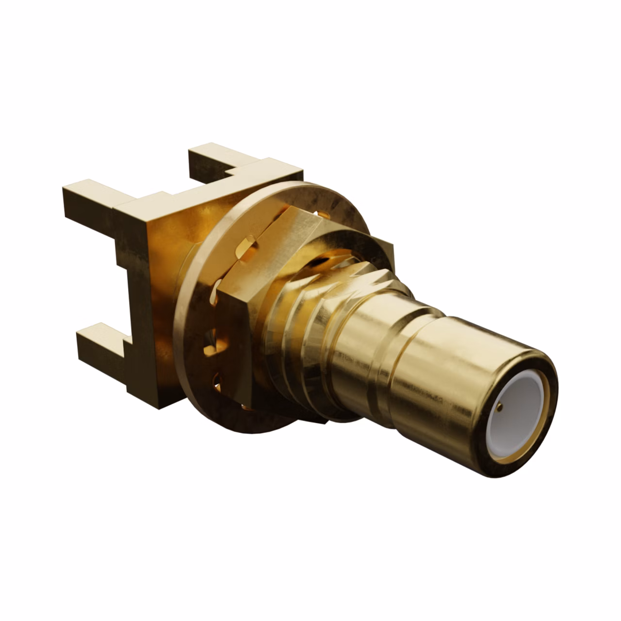 SMB Jack, Straight, Bulkhead Receptacle, PCB, Through Hole, Brass Body, Gold (Au) Plated, 2.79mm Leg Length, 50 Ohms for sale