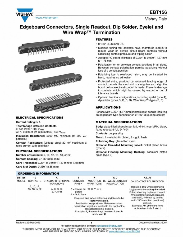 Vishay EBT156 connector datasheet page 1