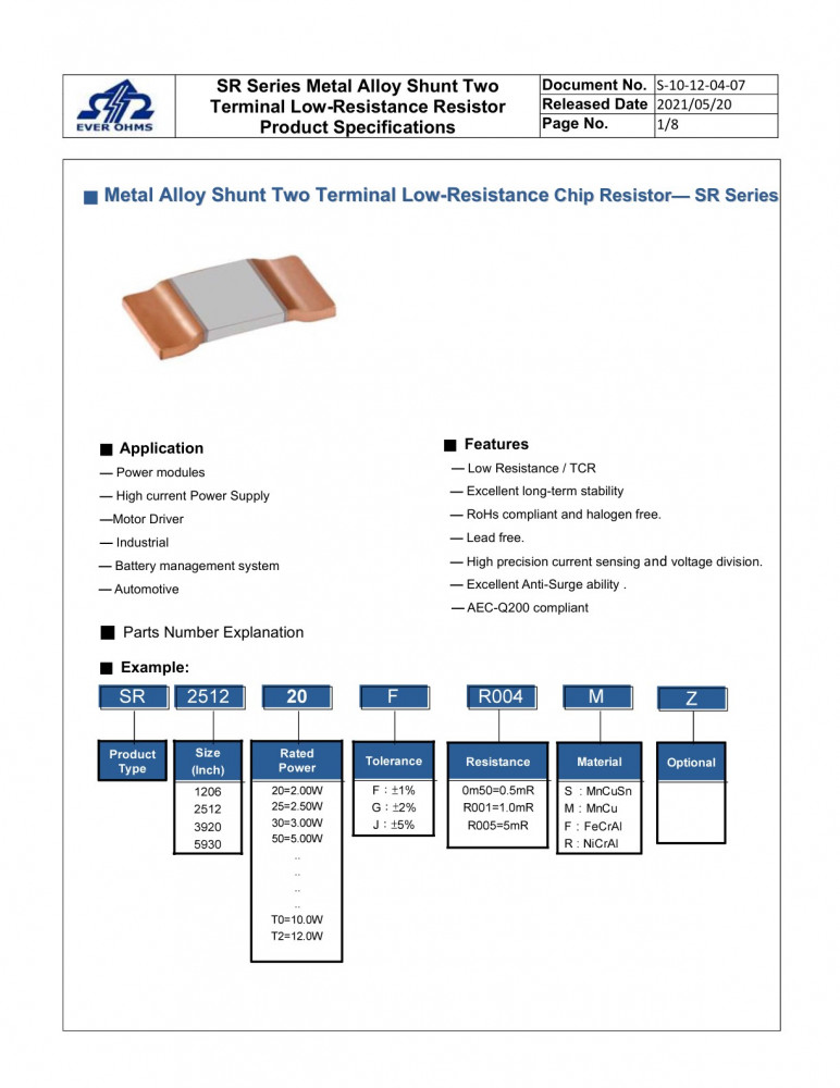EVER OHMS SR Series document page 1