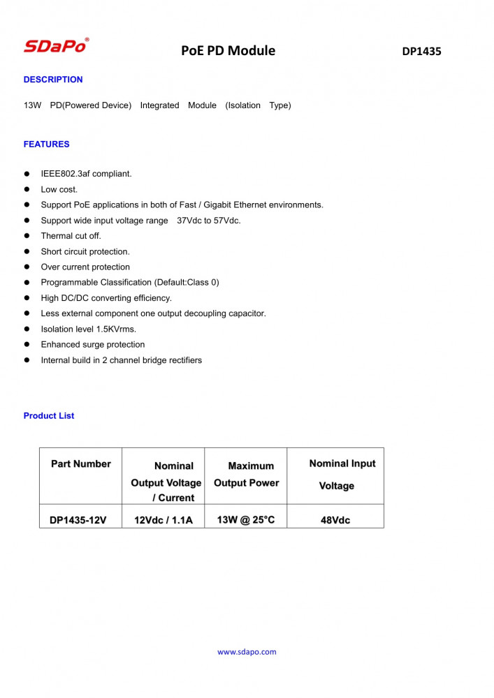 DP1435 datasheet page 1