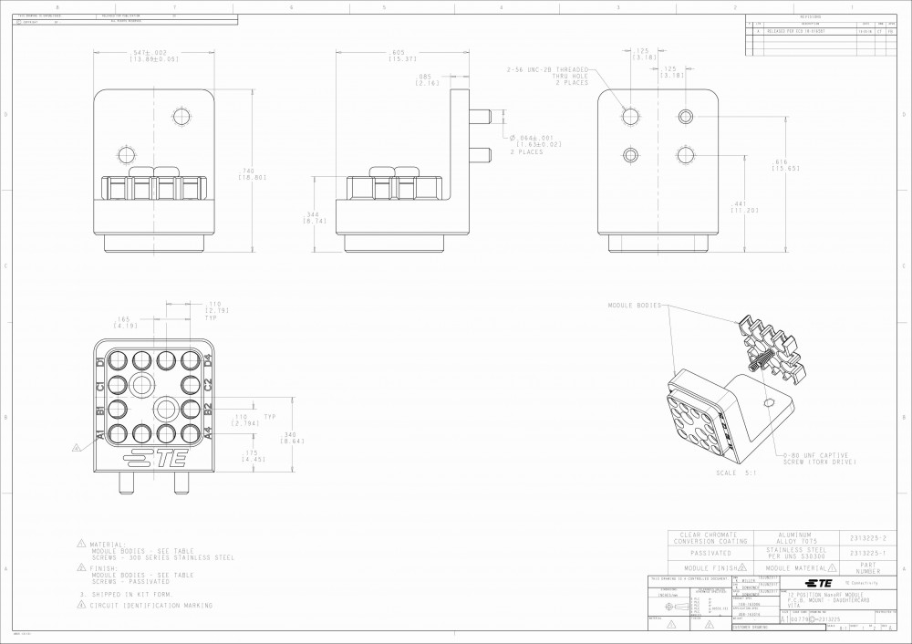 TE Connectivity 2313225-1 controlled drawing page 1