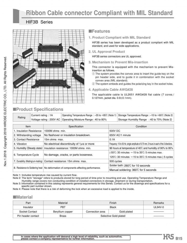 HRS HIF3B series datasheet page 1