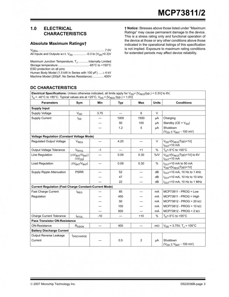 MCP73812T-420I/OT datasheet page 3