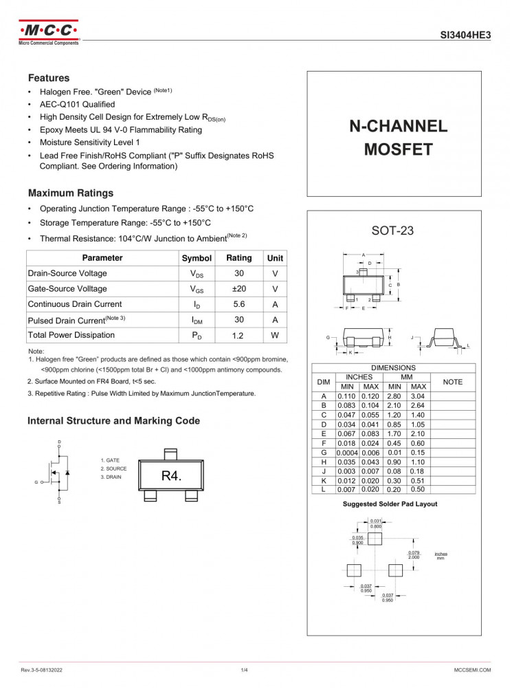 SI3404HE3-TP datasheet page 1