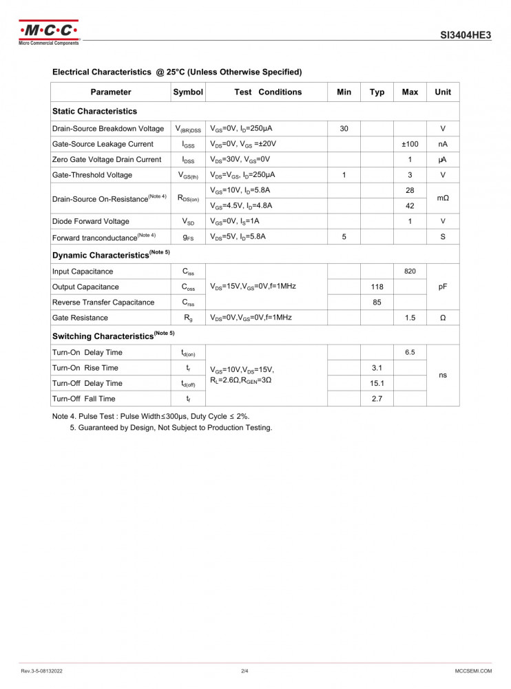 SI3404HE3-TP datasheet page 2