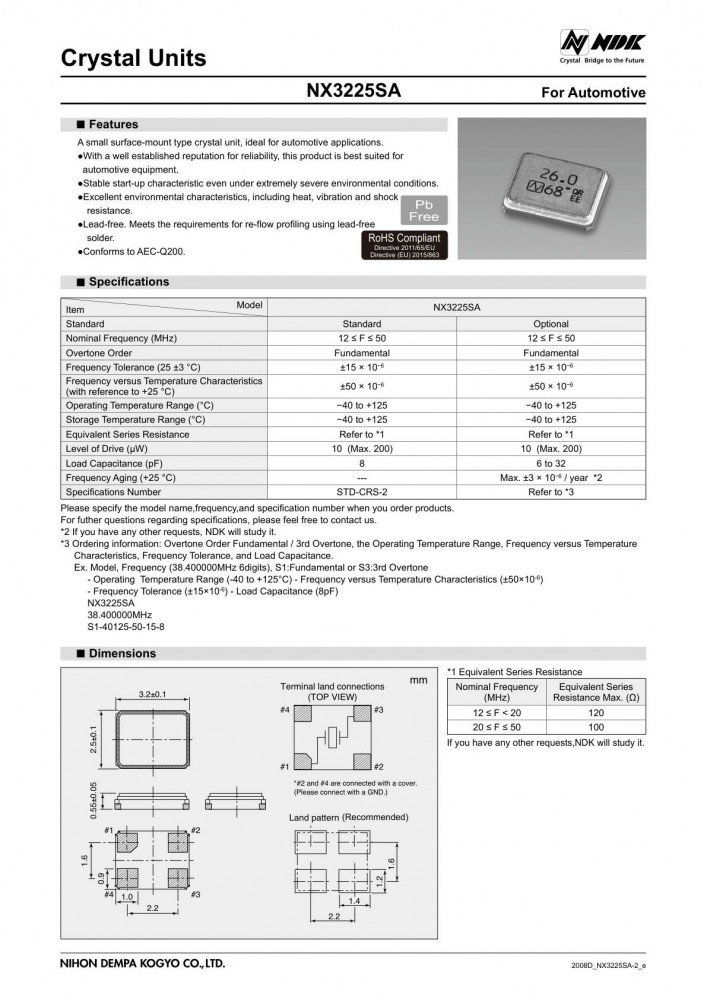 NDK NX3225SA technical document page 1