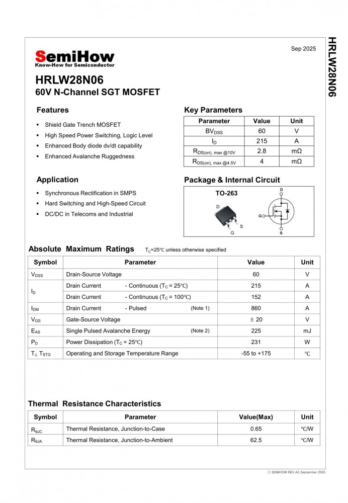 HRLW28N06 datasheet page 1