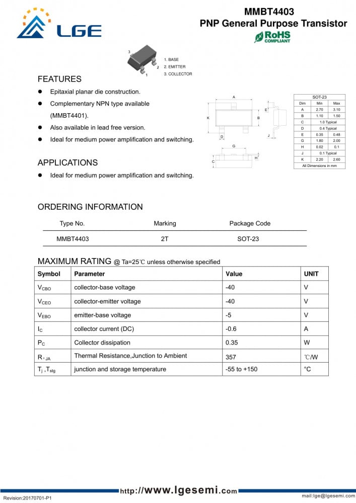 MMBT4403LT1 datasheet page 1