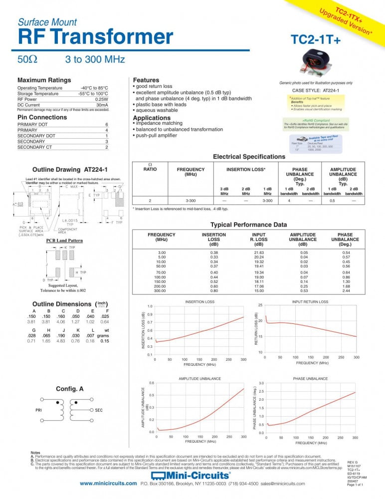 TC2-1T+ technical datasheet page