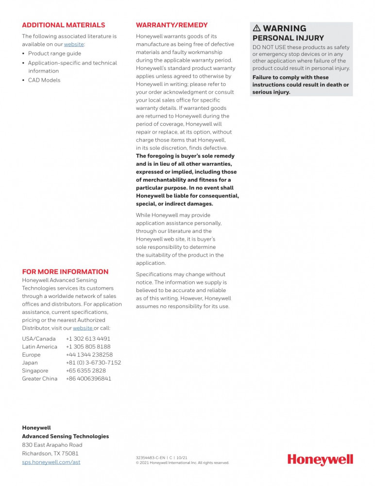Honeywell MIP Series datasheet page 8