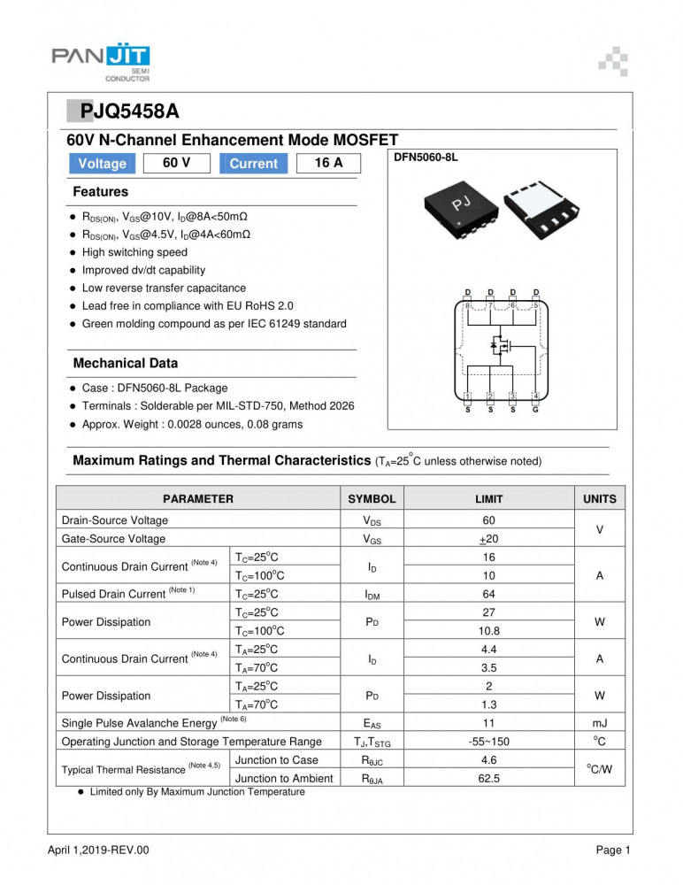 PJQ5458A datasheet page 1