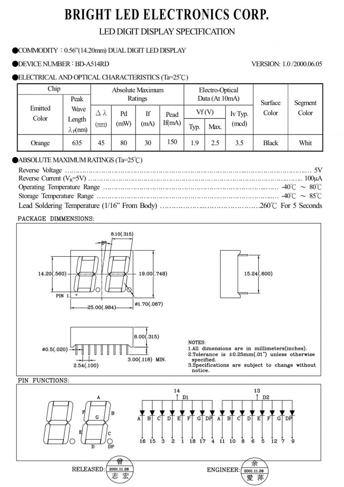 BD-A514RD datasheet page image 1