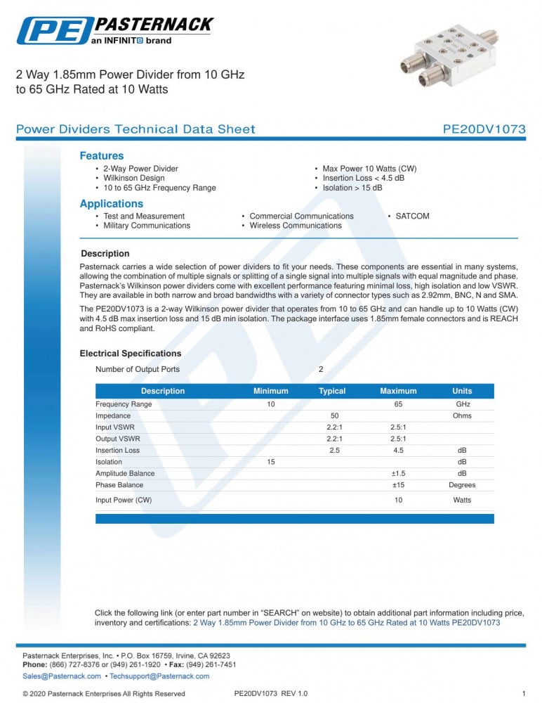 PE20DV1073 technical document page 1