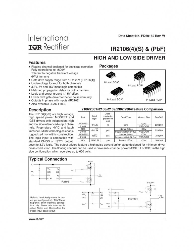 IR2106SPBF datasheet page 1