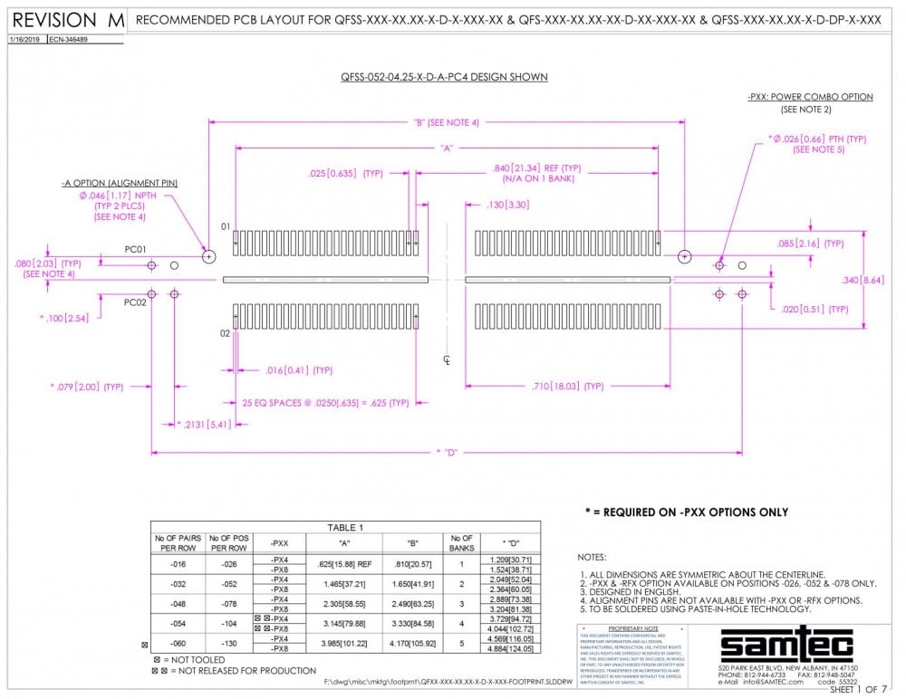 Samtec QFS technical drawing page 1