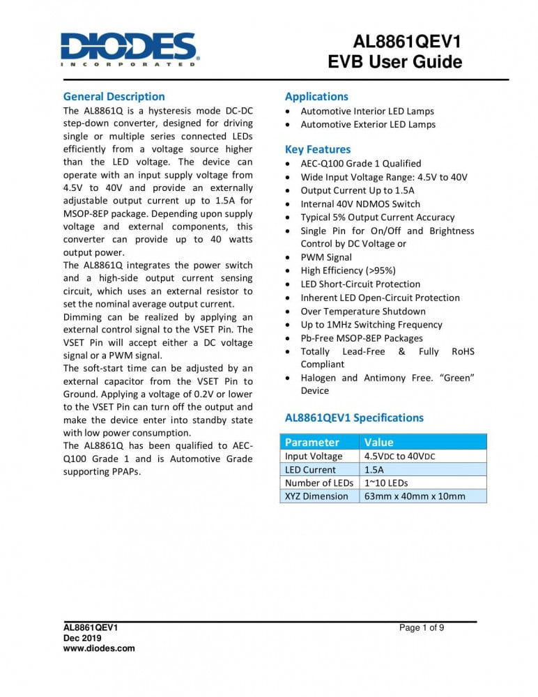 AL8861QEV1 technical document page 1