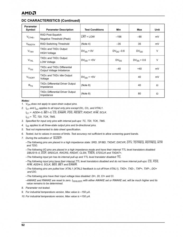 AM79C940BJI technical document page 10