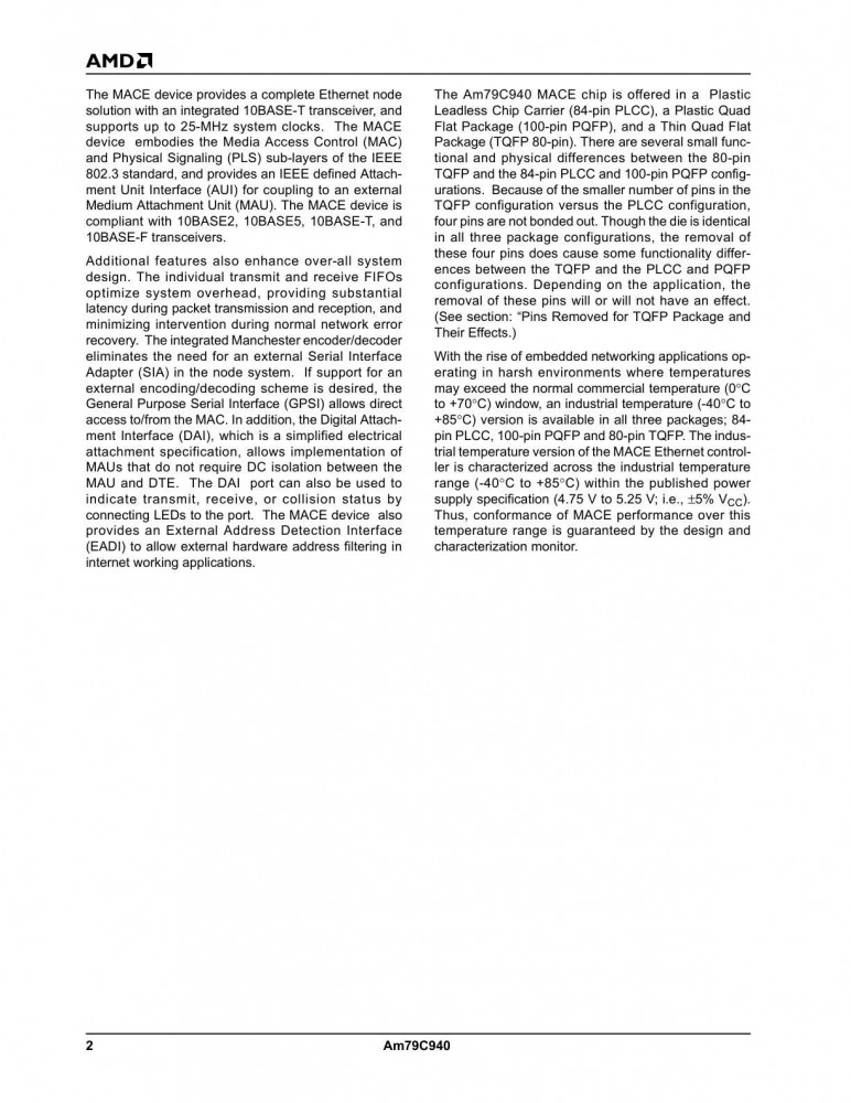 AM79C940BJI technical document page 3