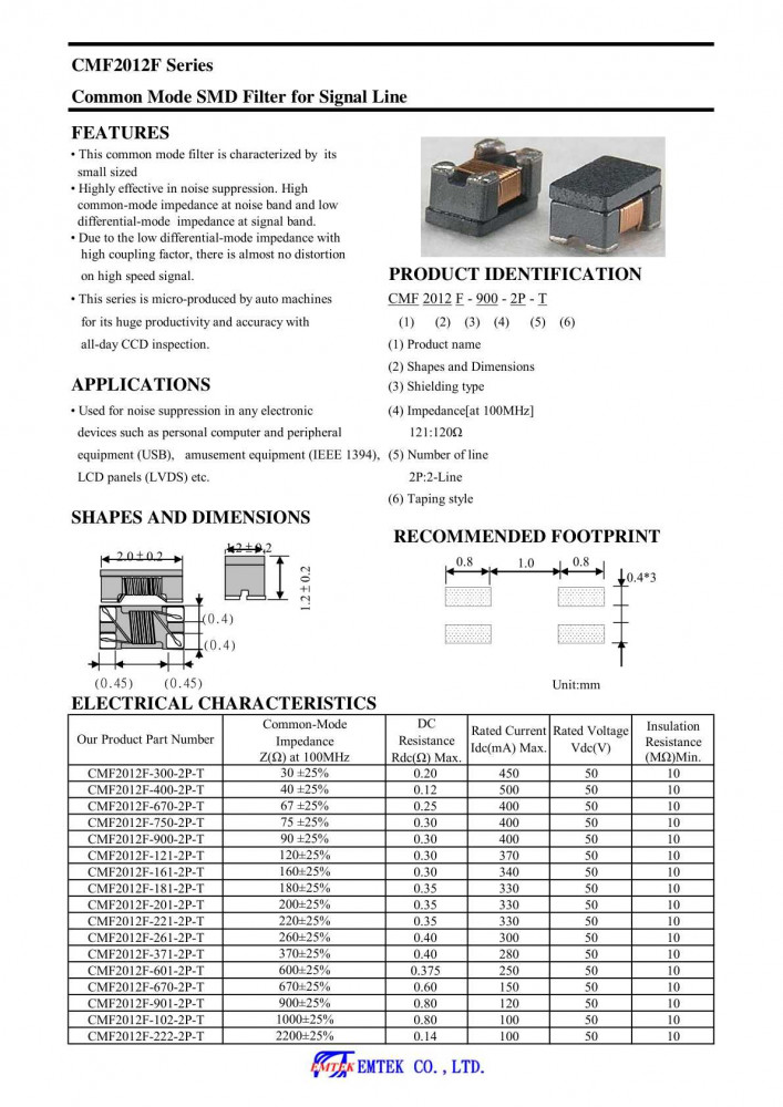 EMTEK CMF2012F datasheet page 1