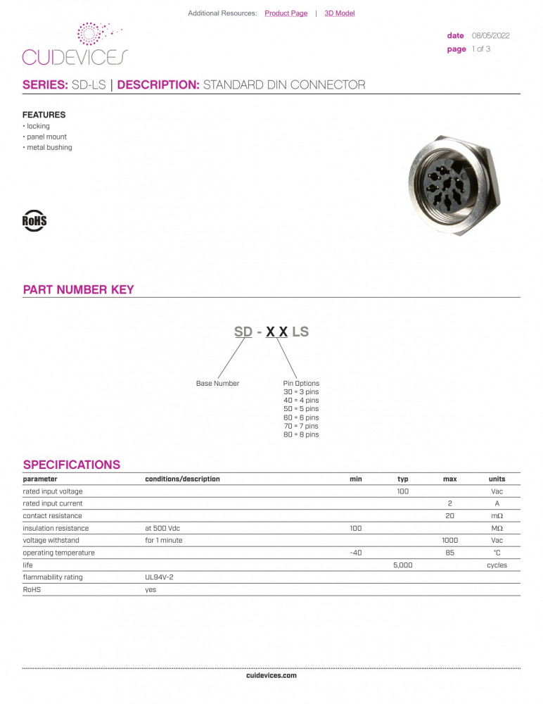 CUI SD-40LS datasheet page 1