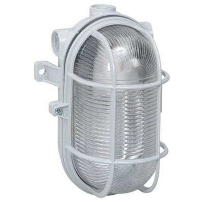 Bulkhead light - IP44 - IK06 - oval 60 W-E27 -plastic grid screw fixing -grey for sale