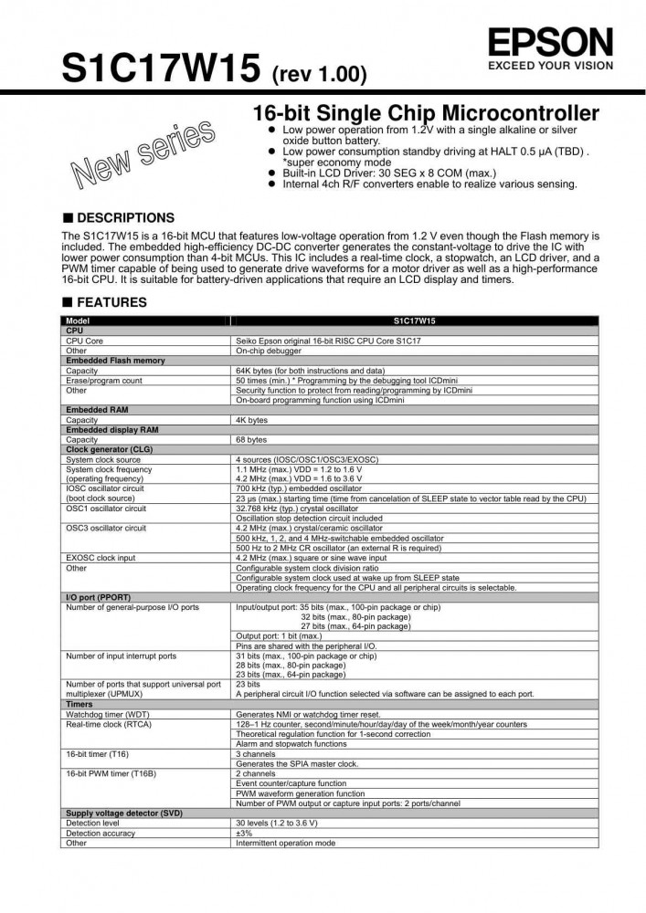 S1C17W15 technical document page 1