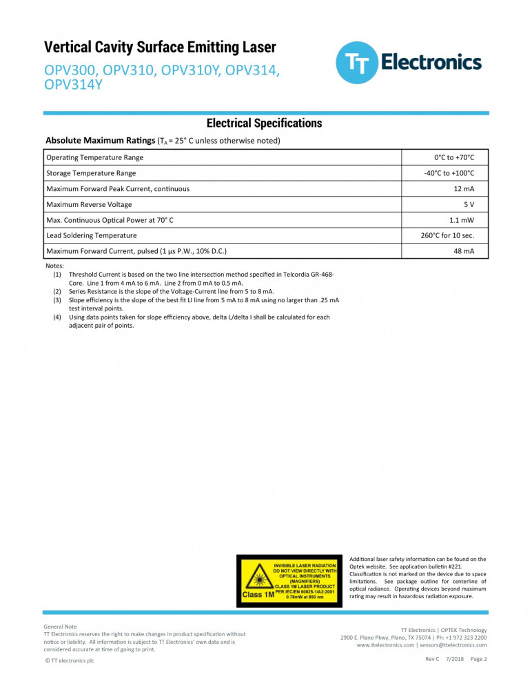 OPV300 datasheet page 2