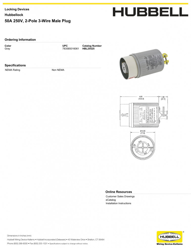 HBL25525 product documentation image