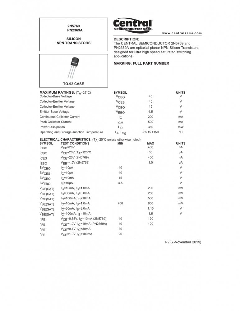 PN2369A datasheet page 1