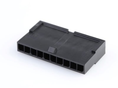 Micro-Fit 3.0 Plug Housing, Single Row, 11 Circuits, UL 94V-2, Panel Mount Ears, Glow-Wire Capable, Black