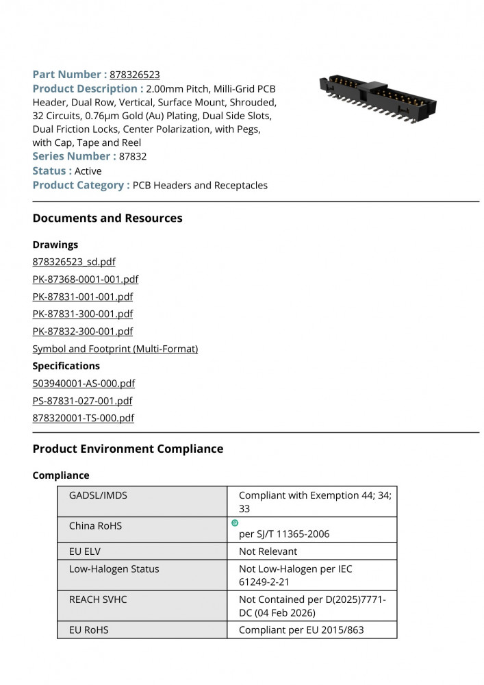 Molex 878326523 technical document preview, page 1