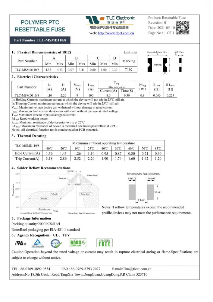 TLC-MSMD110/8 technical datasheet page