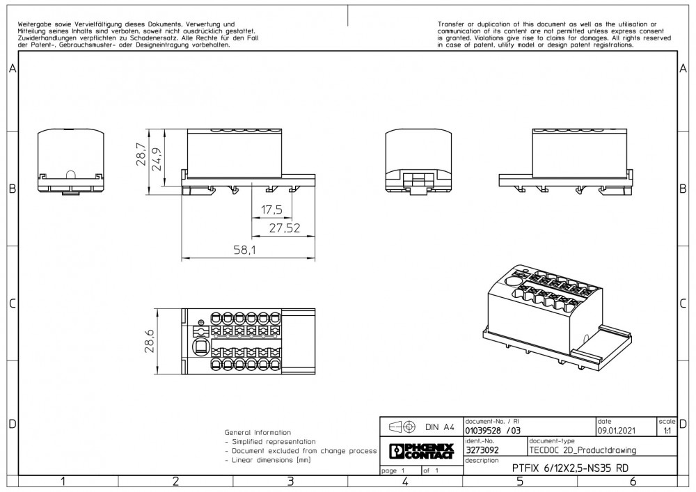 PTFIX 6/12X2,5-NS35 RD technical drawing