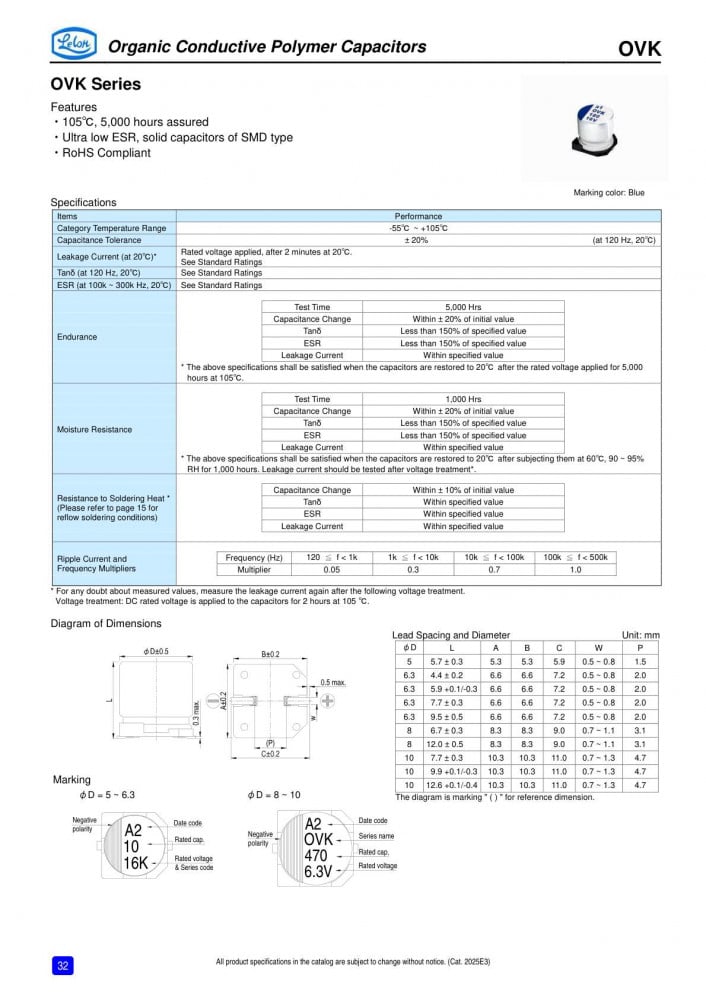 Lelon OVK series datasheet page 1