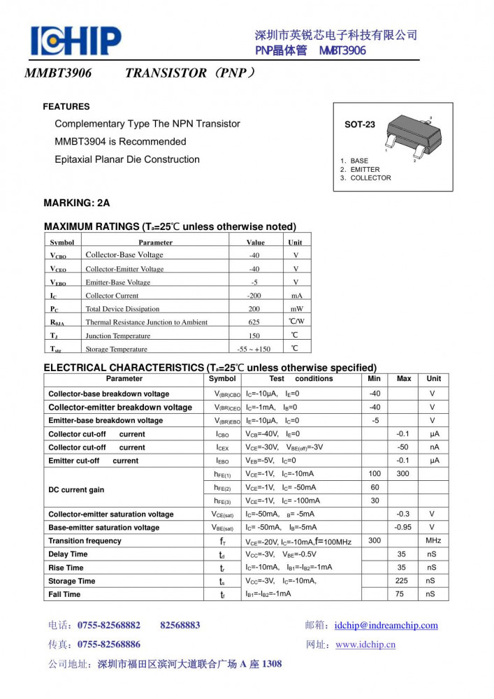 MMBT3906 datasheet page 1