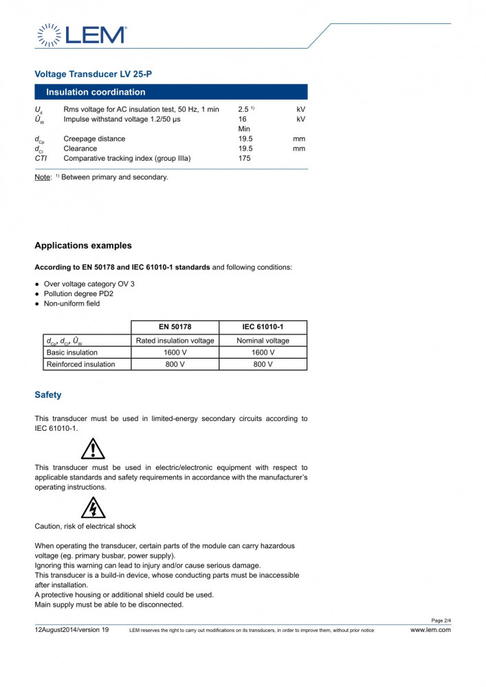 LEM LV25-P datasheet page 2