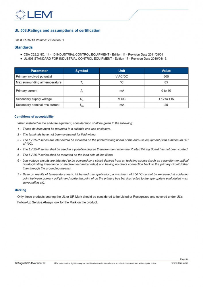 LEM LV25-P datasheet page 3